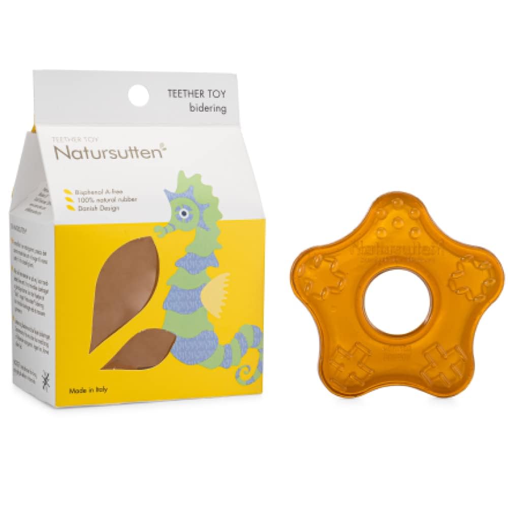 Natursutten Starfish Teether - Baby Teething Toys - Eco-Friendly Natural Rubber, PVC & 100% BPA-Free - Danish Design Baby Toys - Made in Italy Yellow