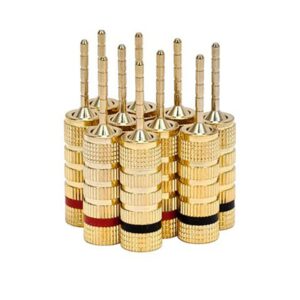 Monoprice 9438 Gold Plated Speaker Pin Plugs - 5 Pairs - Pin Screw Type, For Speaker Wire, Home Theater, Wall Plates And More