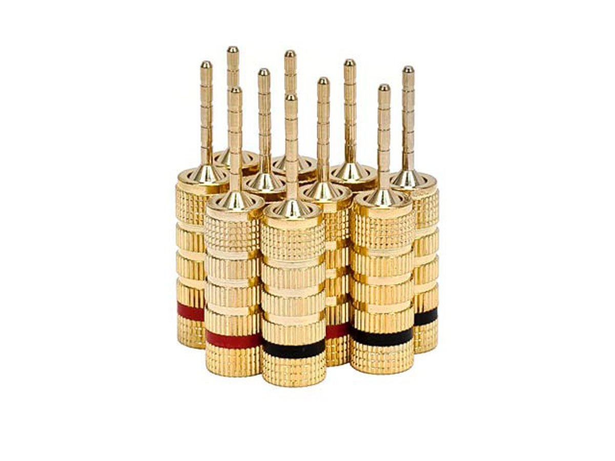 Monoprice 9438 Gold Plated Speaker Pin Plugs - 5 Pairs - Pin Screw Type, For Speaker Wire, Home Theater, Wall Plates And More