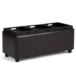 SIMPLIHOME Avalon 42 inch Wide Contemporary Rectangle Storage Ottoman in Tanners Brown Vegan Faux Leather, Assembled, for the Living Room, Entryway and Family Room