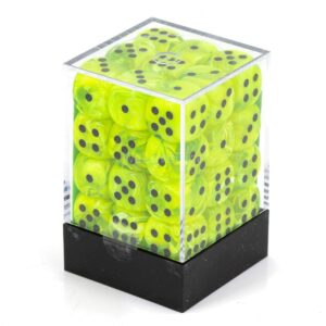 Chessex Dice d6 Sets: Vortex Bright Green with Black - 12mm Six Sided Die (36) Block of Dice