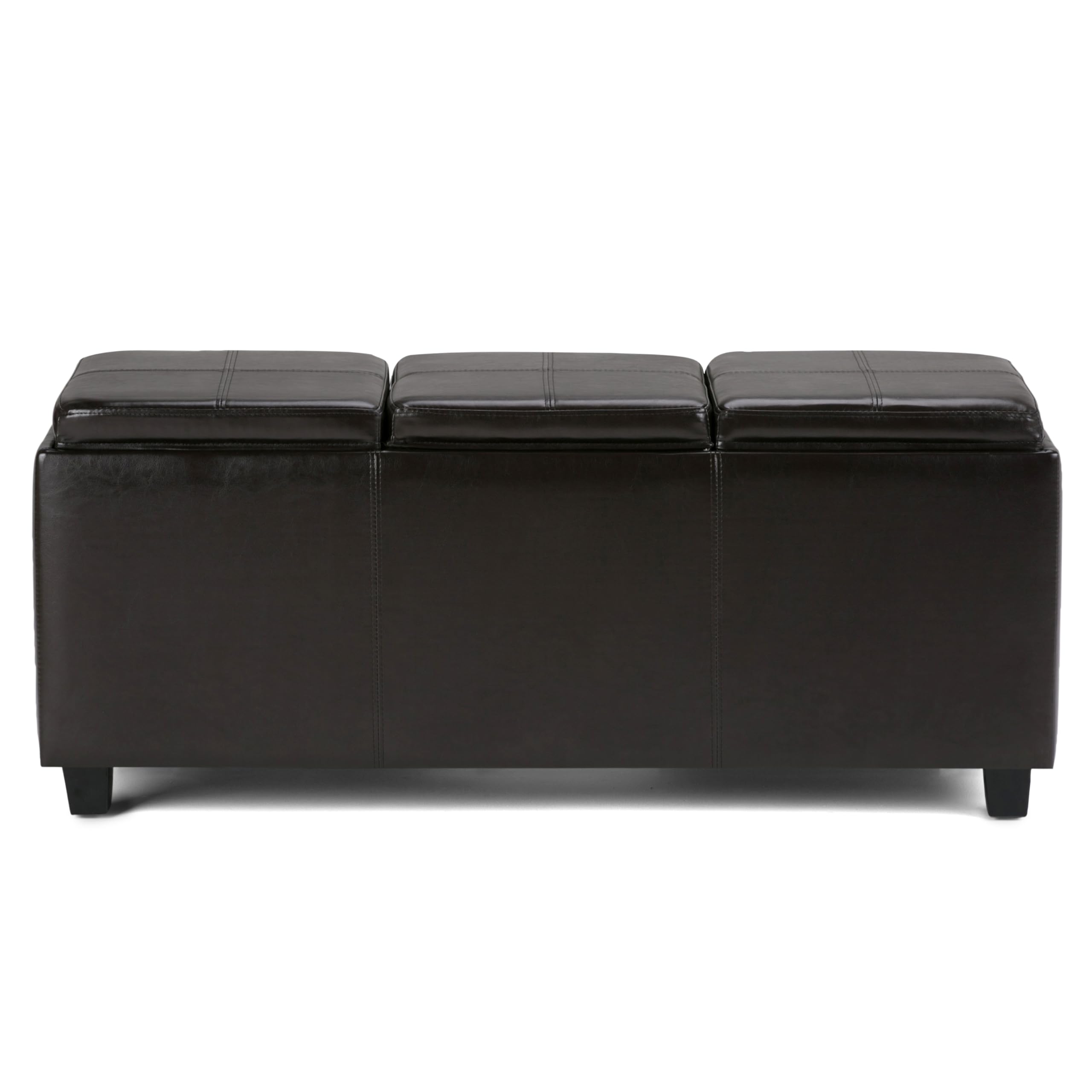 SIMPLIHOME Avalon 42 inch Wide Contemporary Rectangle Storage Ottoman in Tanners Brown Vegan Faux Leather, Assembled, for the Living Room, Entryway and Family Room