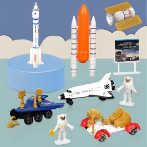 Space Shuttle Exploration Toy Playset - Kids Aerospace Space Station with Diecast Alloy Spaceshuttle, Fuel Tank, Rocket, Rovers, Airplane, Vehicles, Satellites, Astronaut Figures & Accessories