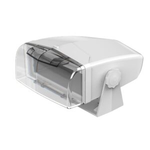 dual electronics mh200 universal gimbal marine radio housing unit, transparent fold-down door, fully enclosed design, single din, white