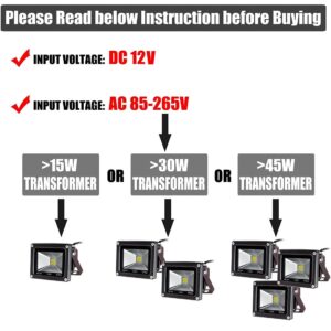 GLW 12V AC or DC LED Flood Light,10W Mini IP65 Waterproof Outdoor Light,900LM,6000K,Daylight White Security Light,80W Halogen Bulb Equivalent