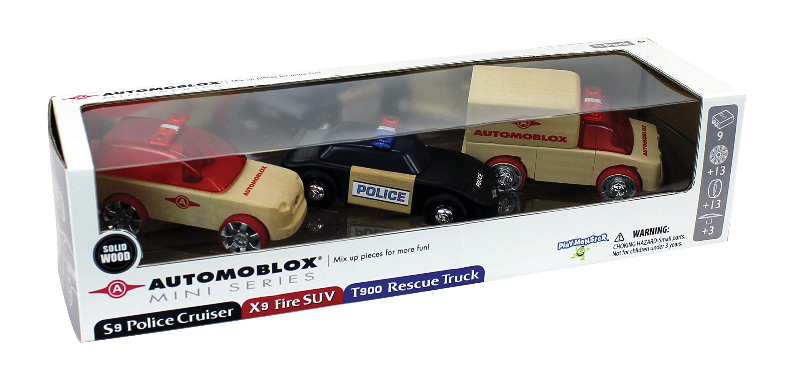 Automoblox Mini Rescue Pack — Wooden Mix-and-Match Vehicles — Build and Rebuild — Ages 4+