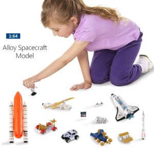 Space Shuttle Exploration Toy Playset - Kids Aerospace Space Station with Diecast Alloy Spaceshuttle, Fuel Tank, Rocket, Rovers, Airplane, Vehicles, Satellites, Astronaut Figures & Accessories