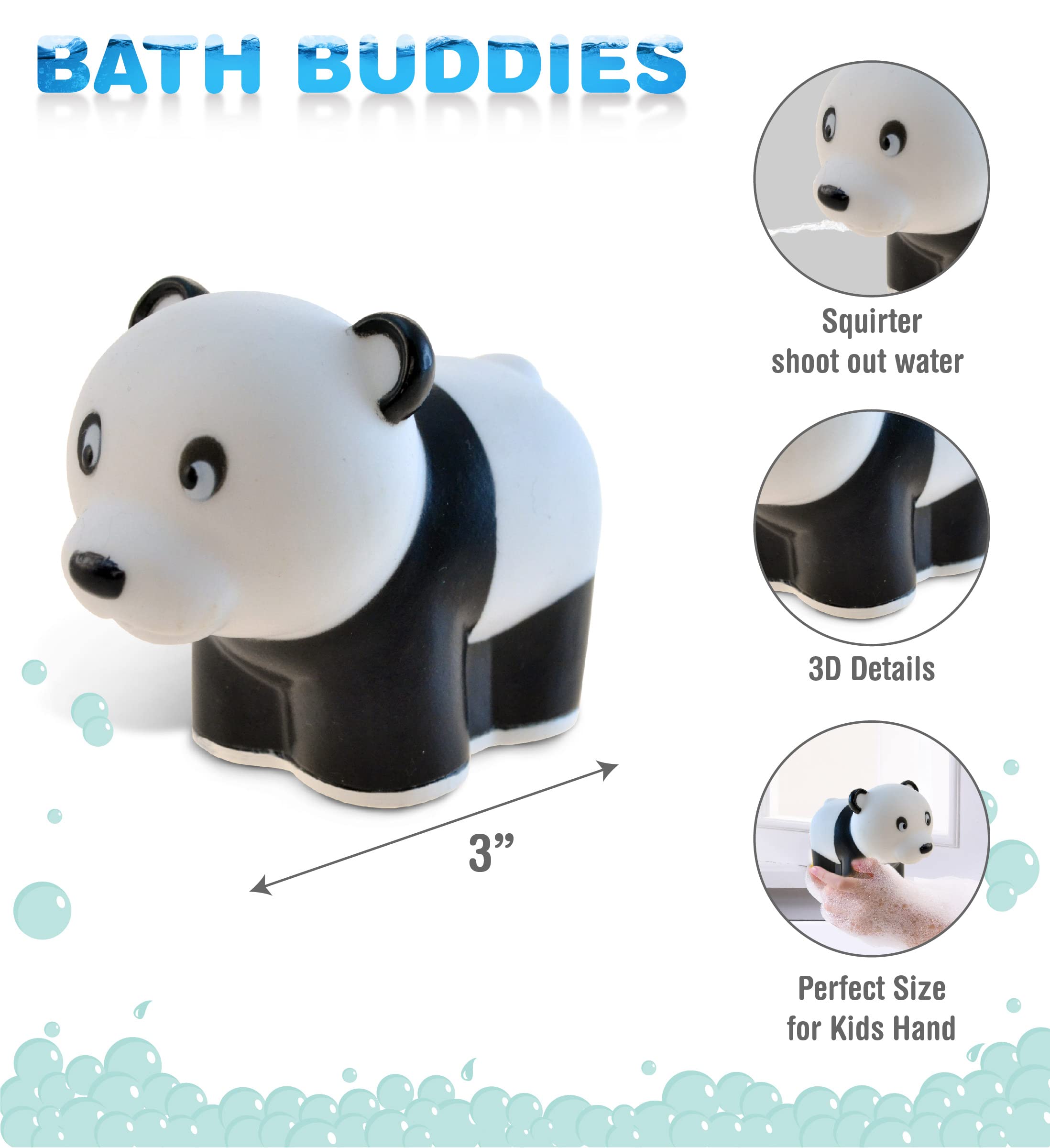 DolliBu Panda Bath Buddy Squirter – Floating Panda Bear Rubber Bath Toy, Fun Water Squirting Bathtime Play for Toddlers Cute & Soft Wild Life Animal Toy for Bathtub, Beach and Pool for Girls and Boys