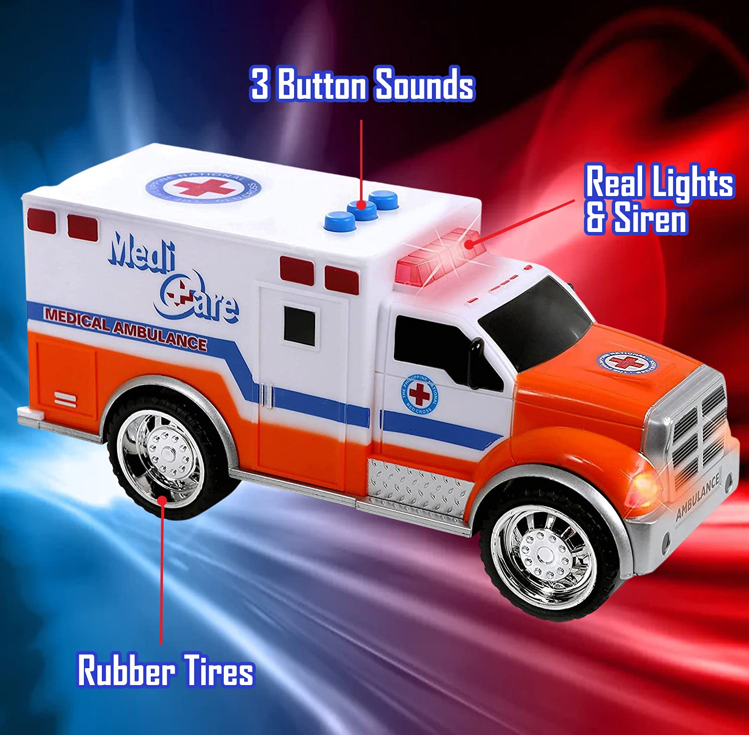 Liberty Imports 3-in-1 True Hero Emergency Rescue Vehicles Kids Toy Cars Playset - Ambulance, Fire Truck and Police Car with 3-Button LED Light and Sound Effects