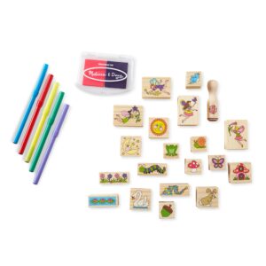 Melissa & Doug Stamp-a-Scene Stamp Pad: Fairy Garden - 20 Wooden Stamps, 5 Colored Pencils, and 2-Color Stamp Pad