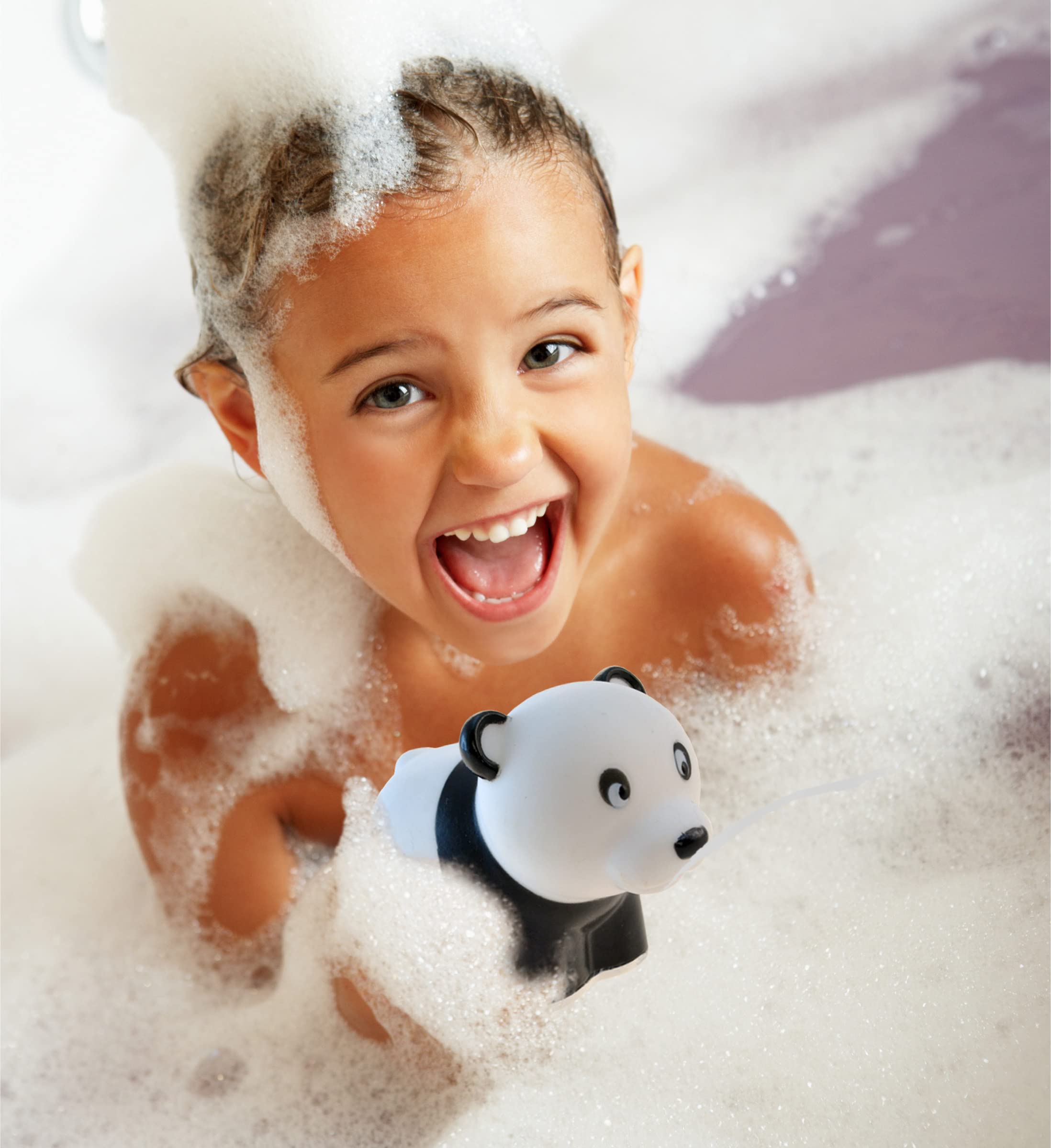 DolliBu Panda Bath Buddy Squirter – Floating Panda Bear Rubber Bath Toy, Fun Water Squirting Bathtime Play for Toddlers Cute & Soft Wild Life Animal Toy for Bathtub, Beach and Pool for Girls and Boys