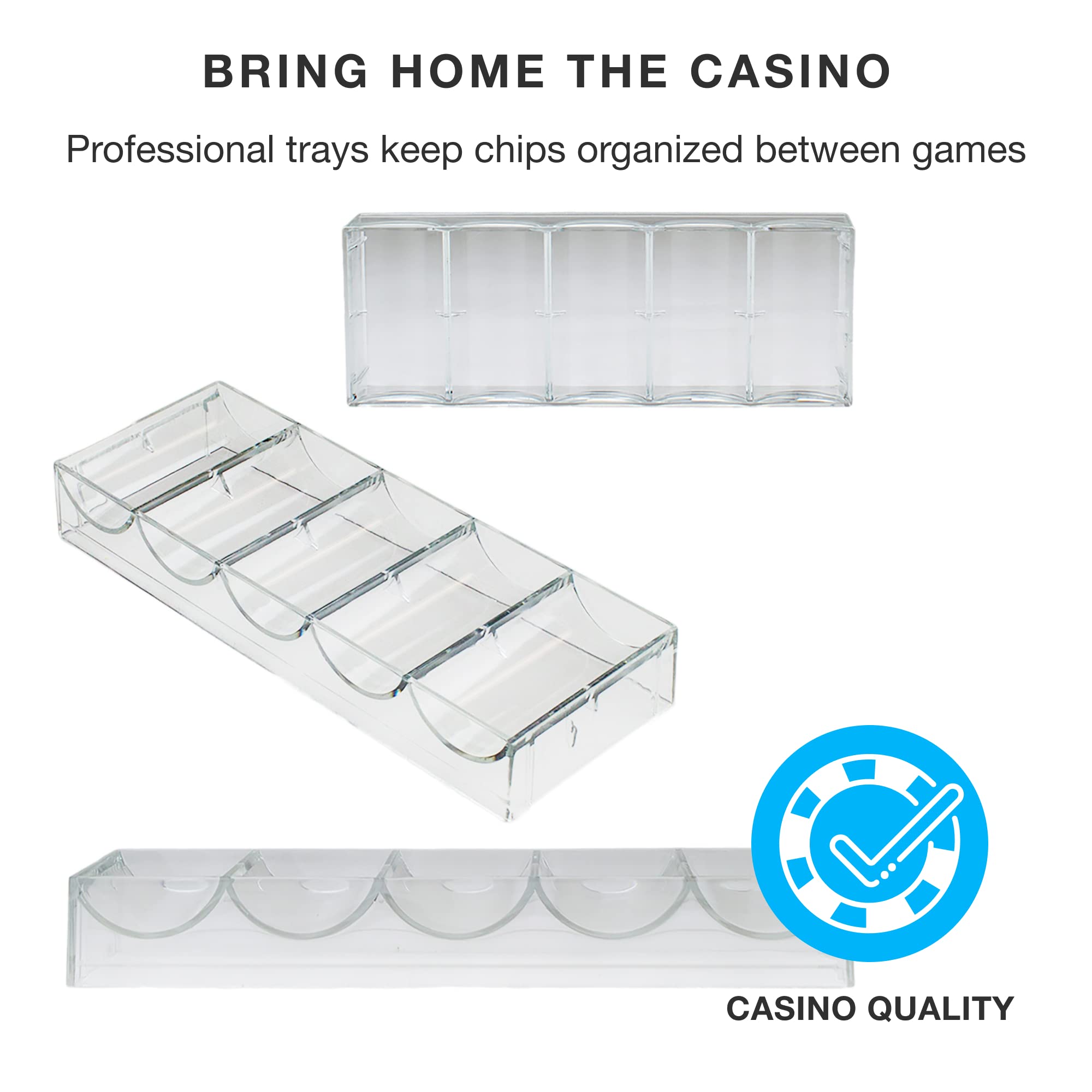 Brybelly Clear Acrylic Poker Chip Tray | for Standard Size Chips & Clay Chips | Each Tray Holds 100 Chips | 10 Trays - No Lids