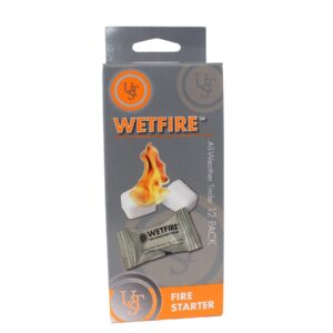 ust wetfire tinder with lightweight, compact design, individual packaging and 5 year shelf life for hiking, backpacking, camping and outdoor survival