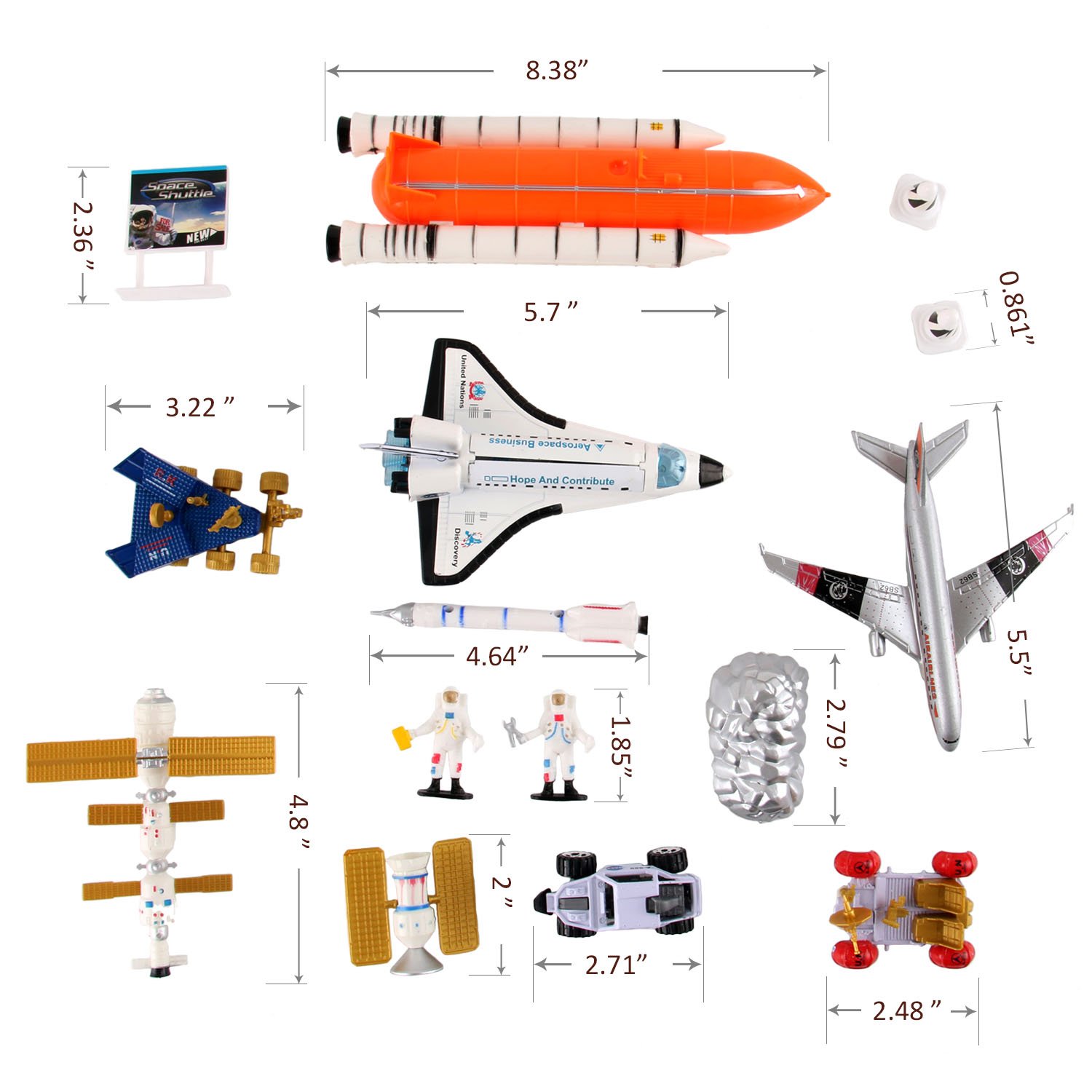 Space Shuttle Exploration Toy Playset - Kids Aerospace Space Station with Diecast Alloy Spaceshuttle, Fuel Tank, Rocket, Rovers, Airplane, Vehicles, Satellites, Astronaut Figures & Accessories