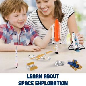 Space Shuttle Exploration Toy Playset - Kids Aerospace Space Station with Diecast Alloy Spaceshuttle, Fuel Tank, Rocket, Rovers, Airplane, Vehicles, Satellites, Astronaut Figures & Accessories