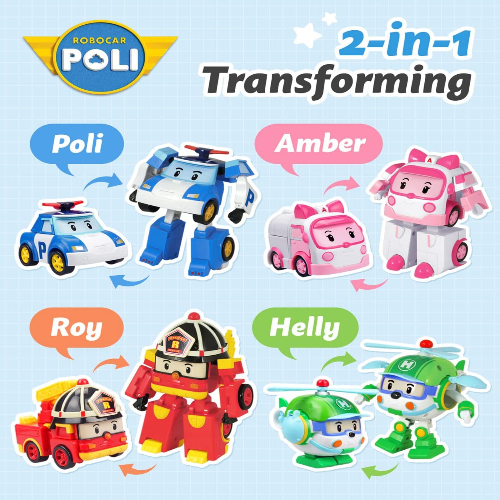 Robocar Poli Amber Transforming Robot, 4" Transformable Action Toy Figure Vehicles Gift Guide for Kids, Emergency Vehicle Playset, Holiday Birthday Rescue Car Toys Gift for Boys Girls Age 1 2 3 4 5