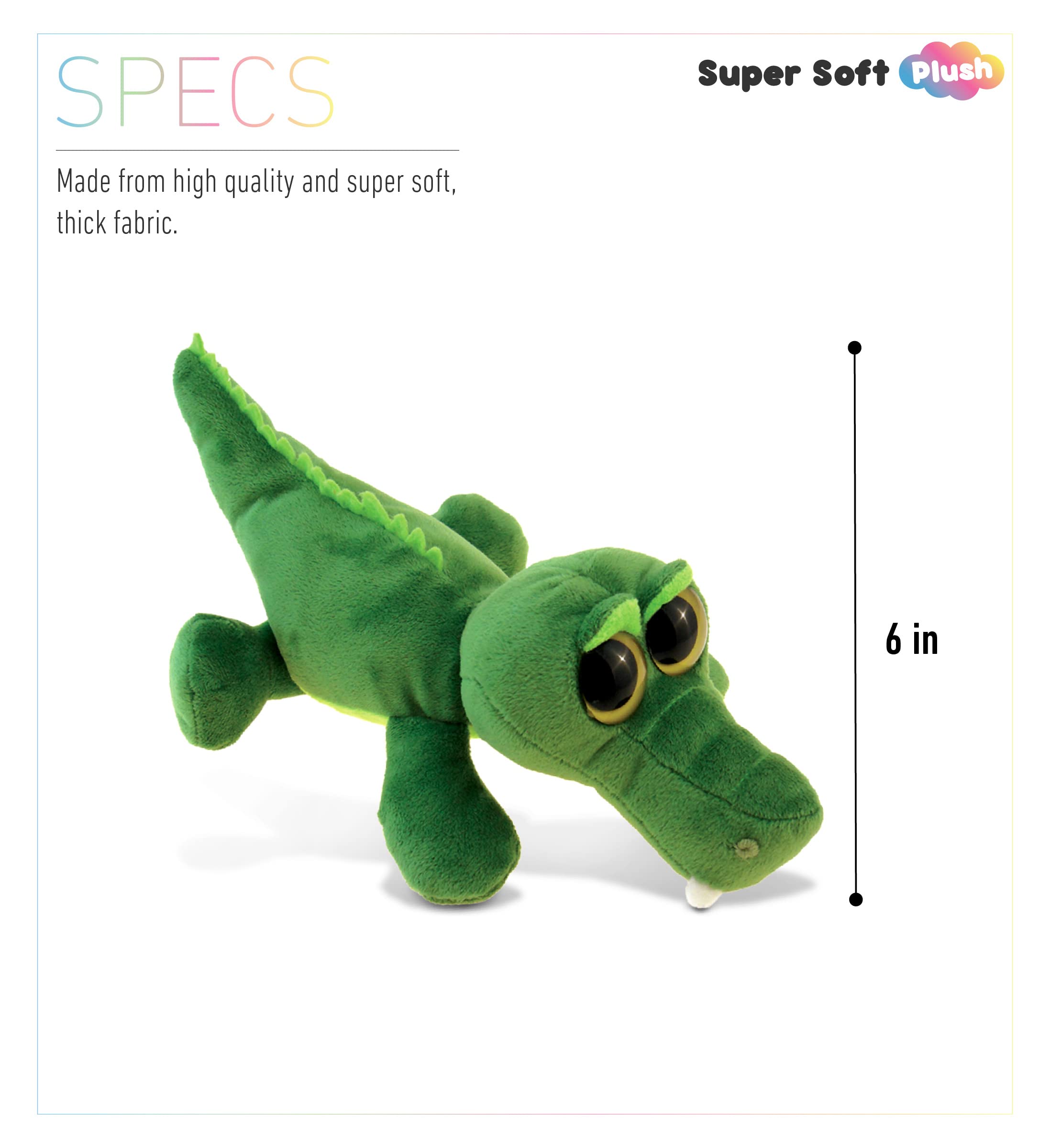 DolliBu Green Alligator Stuffed Animal - Super Soft Alligator Plush, Huggable Big Eyes Plush Animal Alligator Toy, Wild Animal Gator Plush, Cute Stuffed Animal Gift for Kids and Adults - 6 Inches