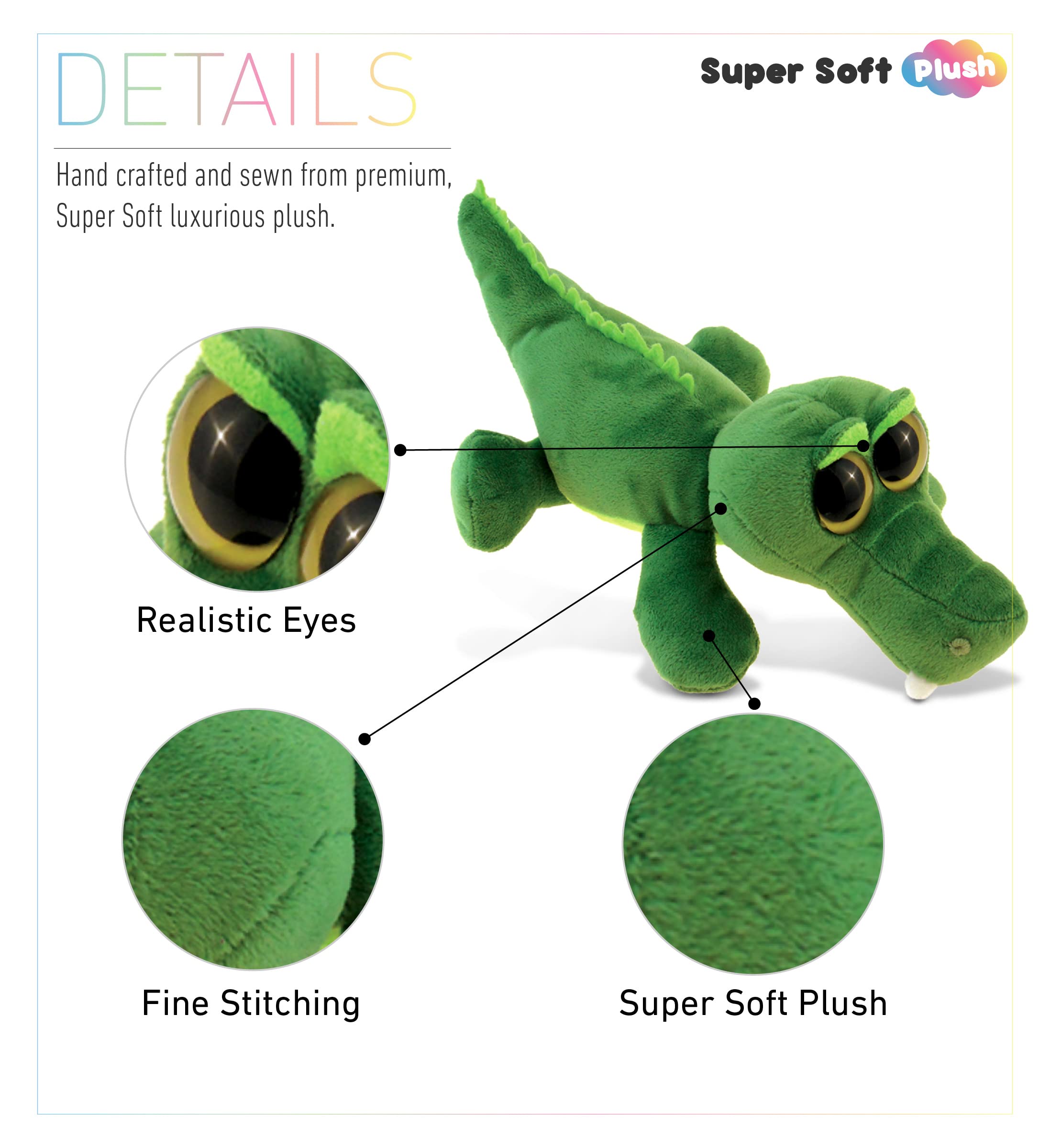 DolliBu Green Alligator Stuffed Animal - Super Soft Alligator Plush, Huggable Big Eyes Plush Animal Alligator Toy, Wild Animal Gator Plush, Cute Stuffed Animal Gift for Kids and Adults - 6 Inches