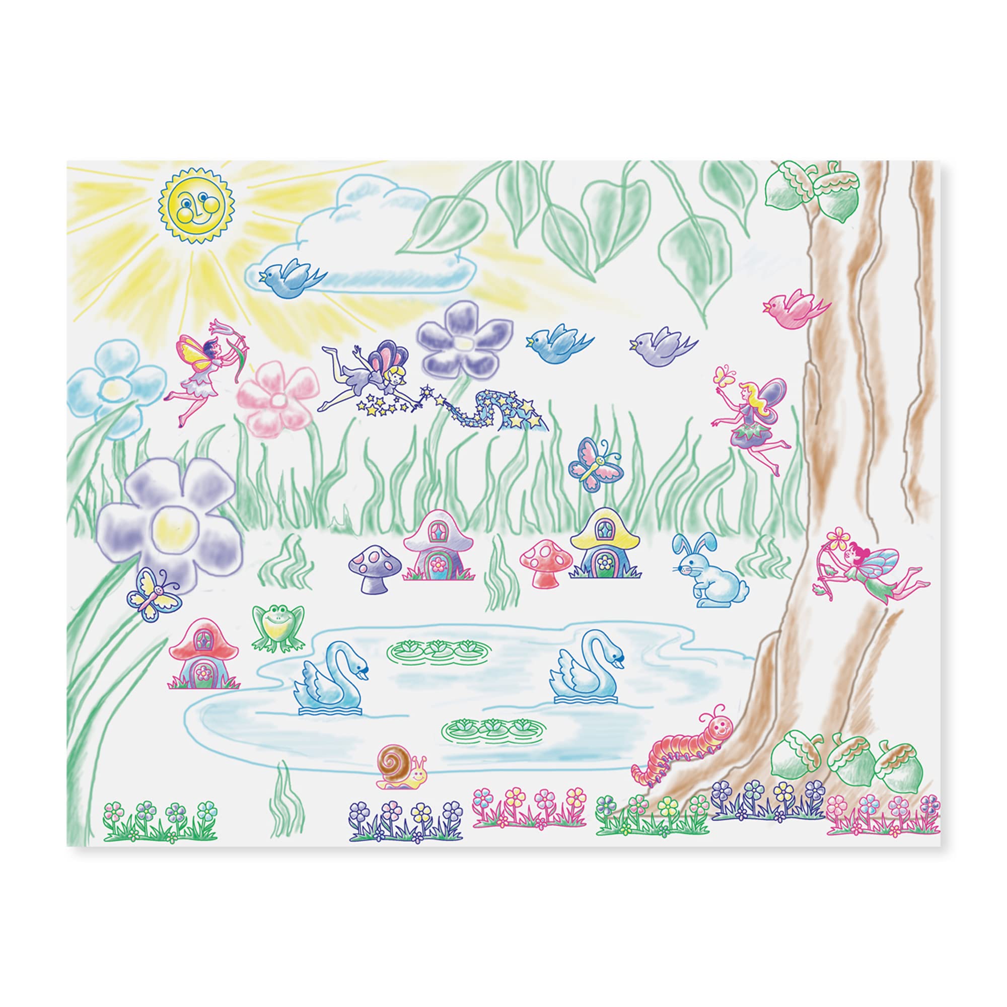 Melissa & Doug Stamp-a-Scene Stamp Pad: Fairy Garden - 20 Wooden Stamps, 5 Colored Pencils, and 2-Color Stamp Pad