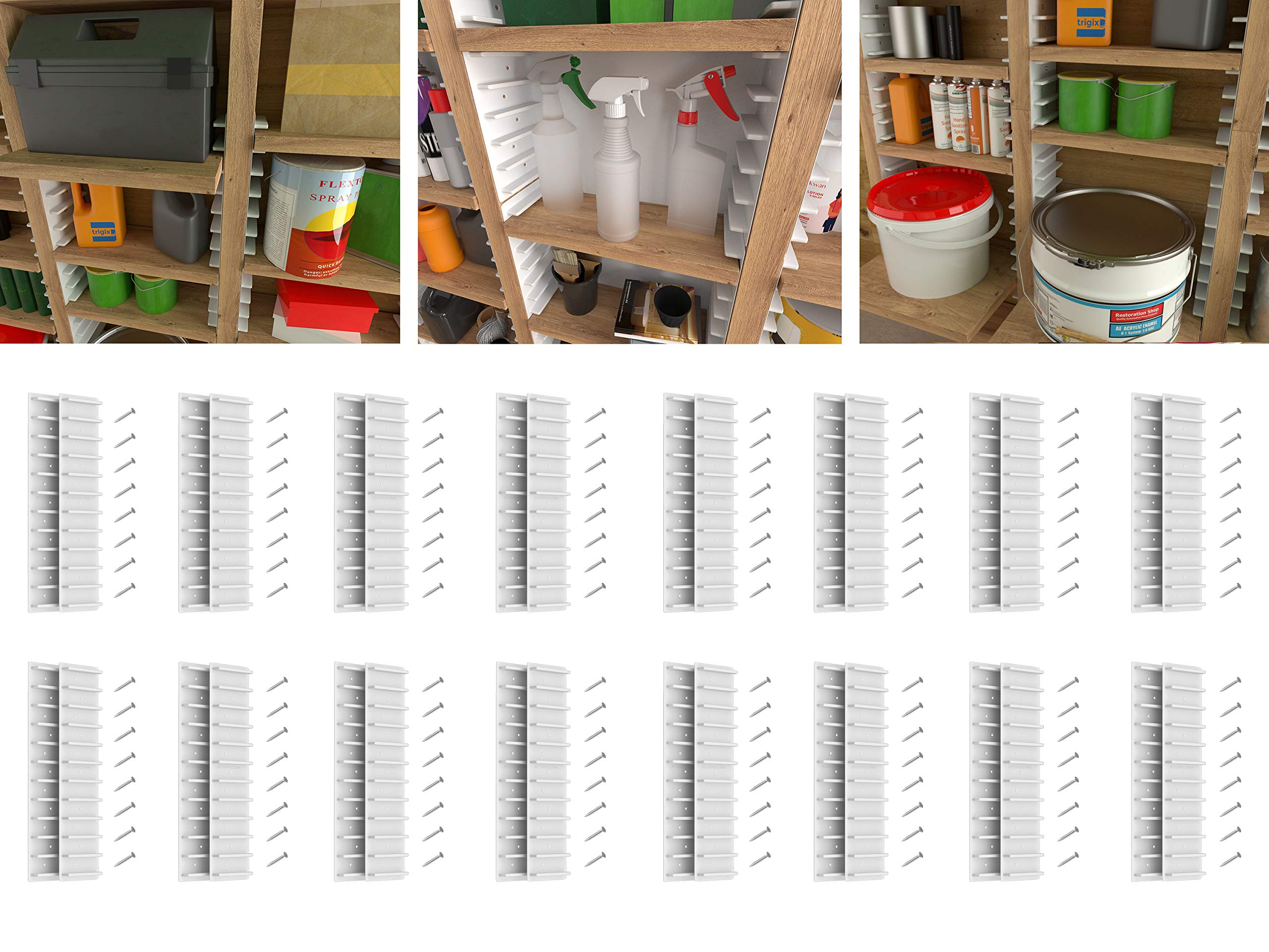 EZStudRack Shelving System for Garages, Sheds, Pantries, Closets, and More. Includes 32 EZStudRacks & 128 Screws- WOOD NOT INCLUDED