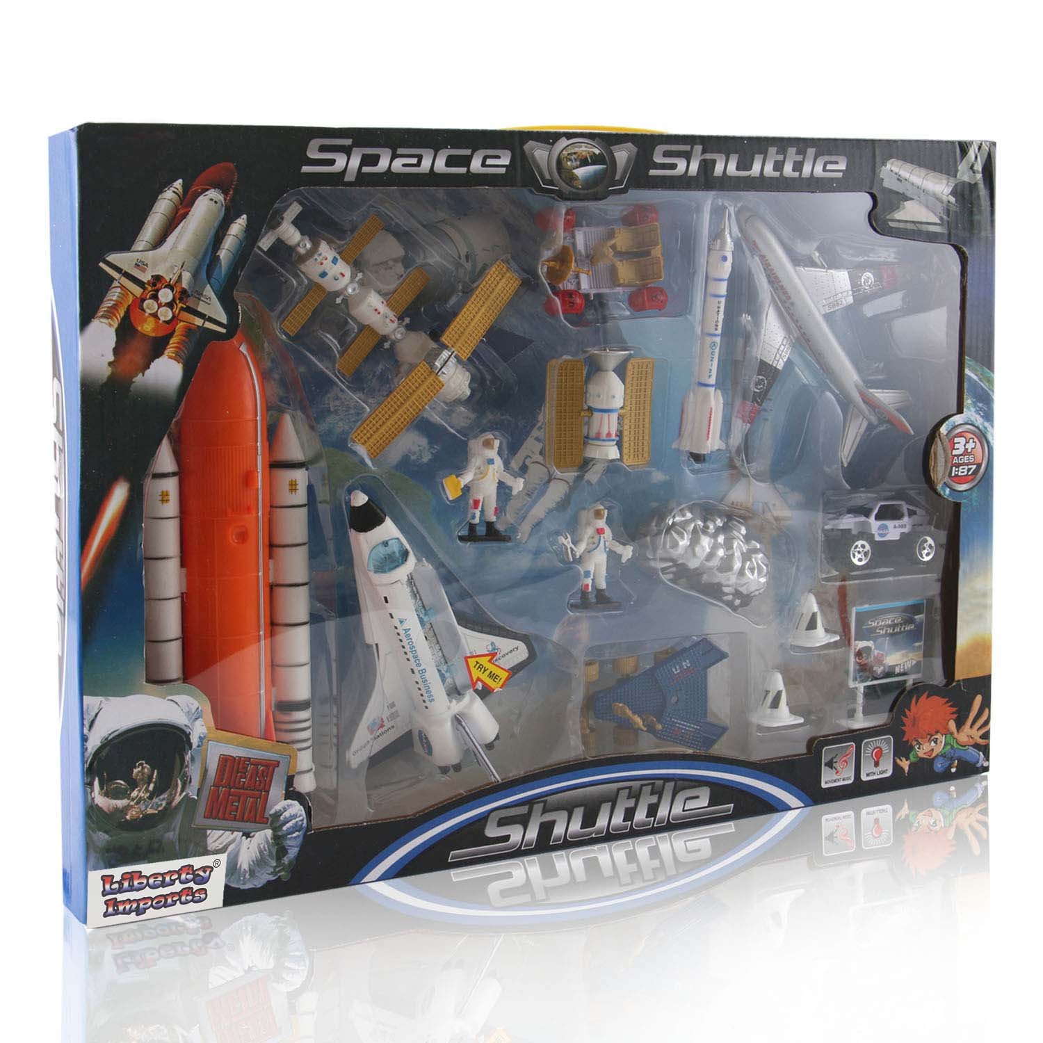 Space Shuttle Exploration Toy Playset - Kids Aerospace Space Station with Diecast Alloy Spaceshuttle, Fuel Tank, Rocket, Rovers, Airplane, Vehicles, Satellites, Astronaut Figures & Accessories