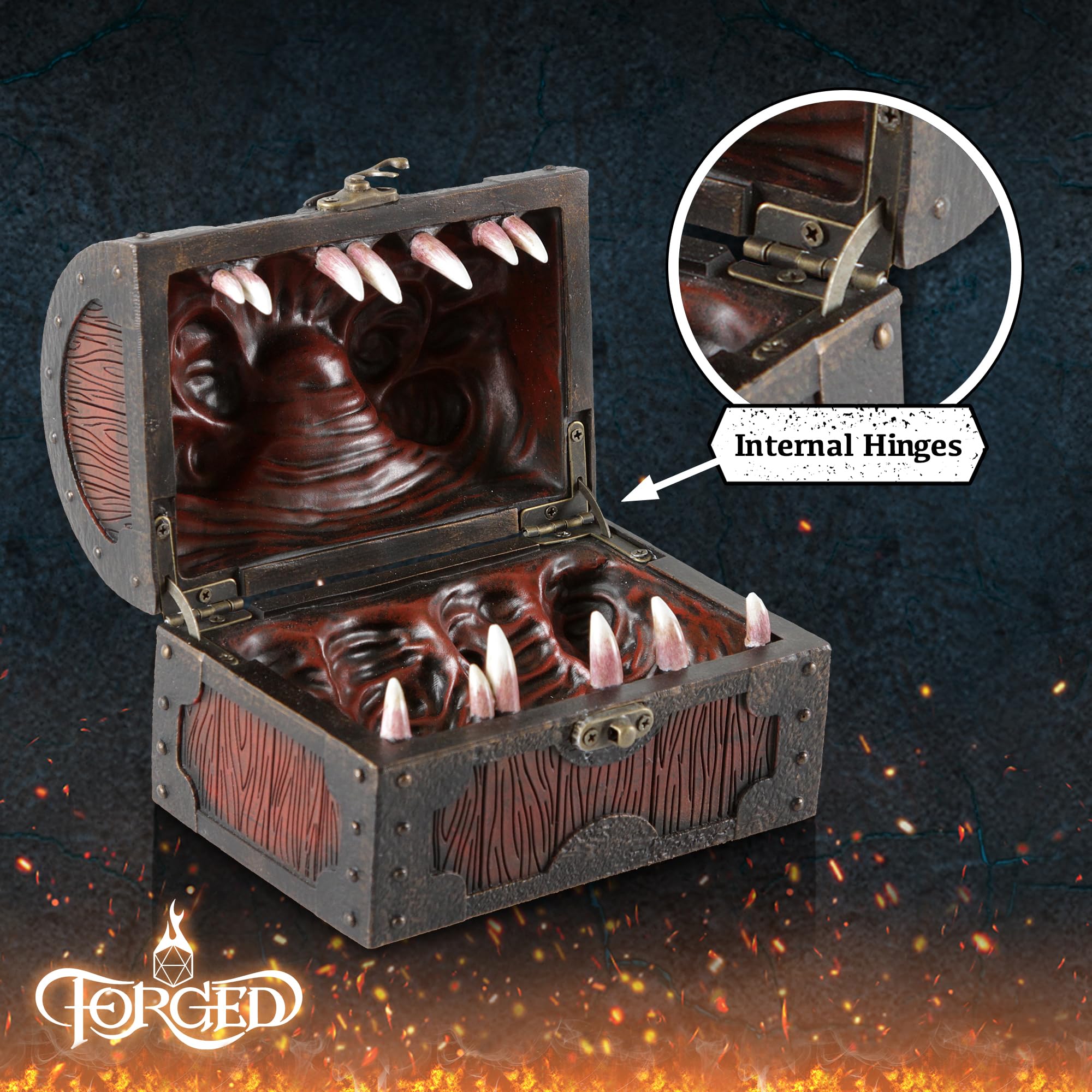 Forged Dice Co. Mimic Chest Dice Storage Box - Holds up to 35 DND Dice or 5 Polyhedral Dice Sets - Great DND Gifts for Men & Compatible with Dungeons & Dragons