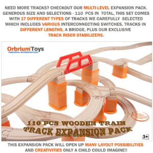 Orbrium Toys 110 Pcs Wooden Train Track Expansion Pack Compatible with Thomas Wooden Train, Brio, Thomas The Tank Engine