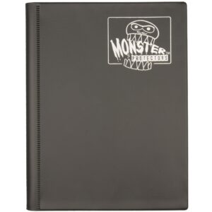 monster 4 pocket trading card binder - matte black album, anti-theft & anti-drop tcg protection w side loading padded pockets, double sided, holds 160 cards, for sports, gaming, kpop, christmas gift