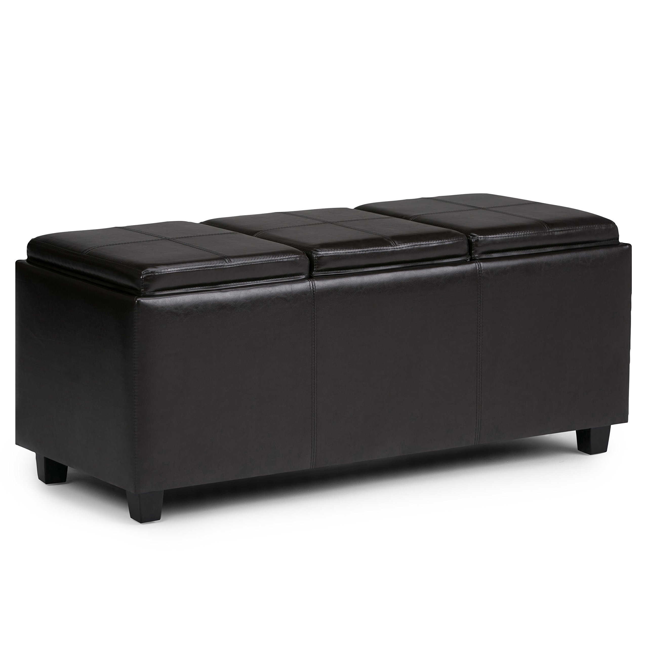 SIMPLIHOME Avalon 42 inch Wide Contemporary Rectangle Storage Ottoman in Tanners Brown Vegan Faux Leather, Assembled, for the Living Room, Entryway and Family Room