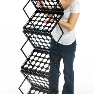 Displays2go LRJNYA3BLK 6-Pocket Portable Magazine Rack, Double-Sided Folding Literature Display, Black Metal