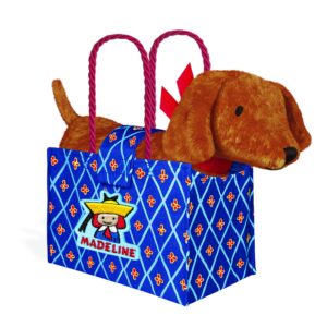 yottoy madeline collection | genevieve the dog soft stuffed animal plush toy in madeline tote bag