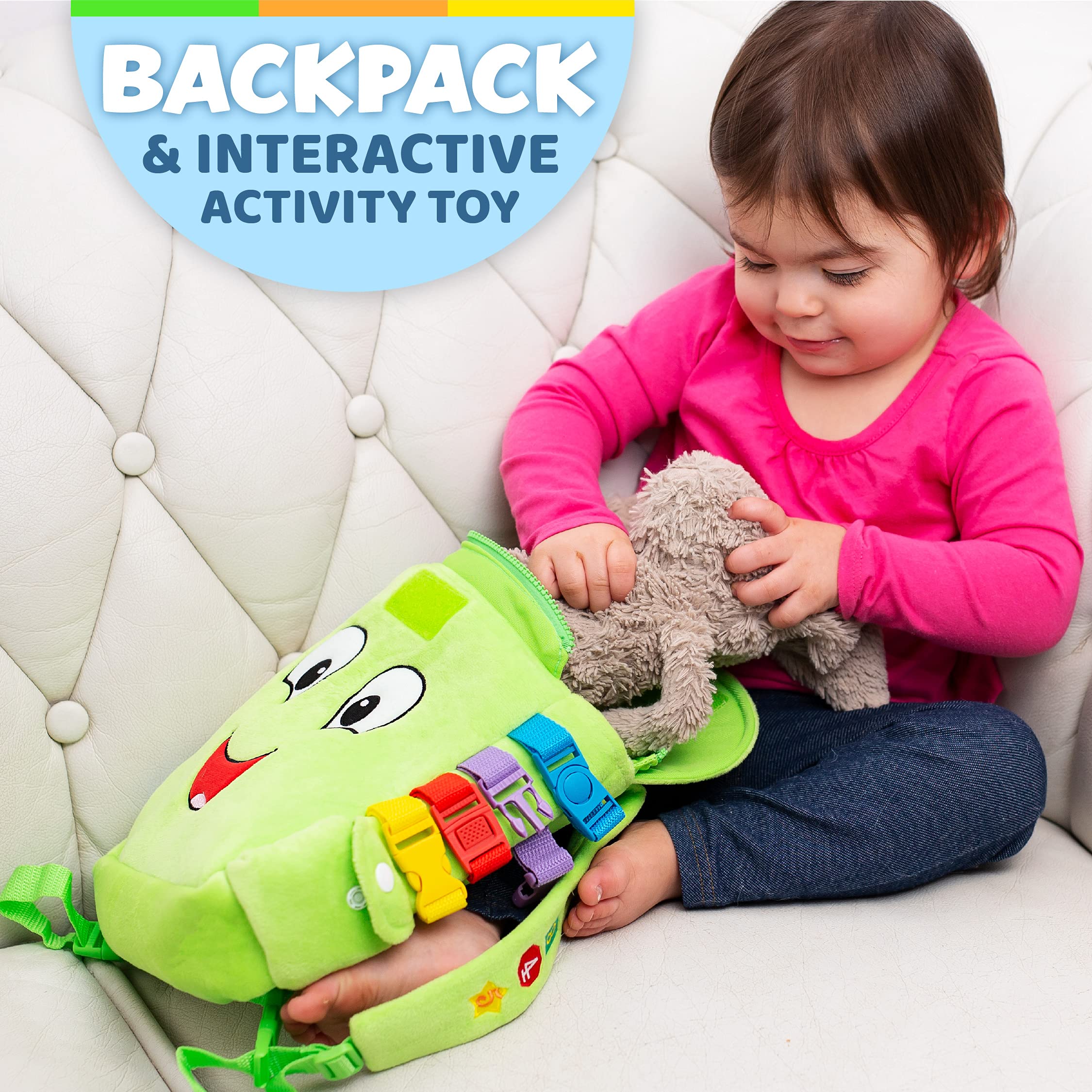 Buckle Toys - Buddy Activity Backpack - Educational Pre-K Learning Activity Toy - Zippered Pouch for Storage - Great Gift for Toddlers and Kids