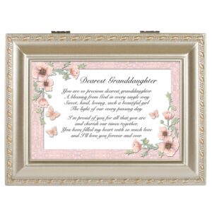 Cottage Garden Dearest Granddaughter Champagne Silver Rope Trim Music Box Plays Light Up My Life