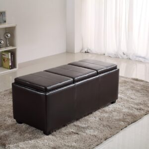 SIMPLIHOME Avalon 42 inch Wide Contemporary Rectangle Storage Ottoman in Tanners Brown Vegan Faux Leather, Assembled, for the Living Room, Entryway and Family Room