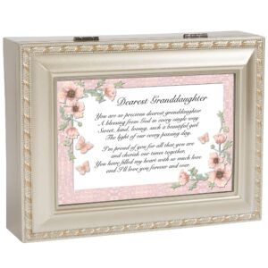 Cottage Garden Dearest Granddaughter Champagne Silver Rope Trim Music Box Plays Light Up My Life