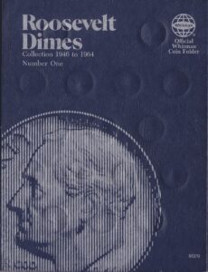 1946-1964 roosevelt dime trifold whitman no 9029 coin; album, binder, board, book, collection, folder, holder, page, portfolio, publication, set, volume