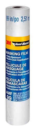 3M Hand Masker Advanced Masking Film, 99 in x 90 ft, Static Cling Keeps Film in Place, Prevents Liquids From Bleeding Through, Flake Resistant, For Indoors & Outdoors Use, 1 Roll (AMF99)