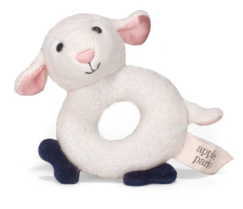 Apple Park Lamby Soft Teething Ring Baby Toy - Hypoallergenic, 100% Organic Cotton