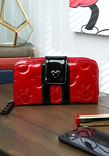 Disney Mickey and Minnie Embossed Wallet,Red and Black patent,One Size