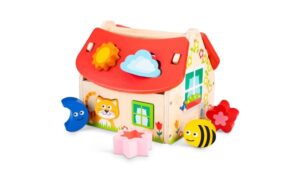 new classic toys wooden shape sorter house educational toys and color perception toy for preschool age toddlers boys girls multi color shape sorting house