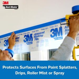 3M Hand Masker Advanced Masking Film, 99 in x 90 ft, Static Cling Keeps Film in Place, Prevents Liquids From Bleeding Through, Flake Resistant, For Indoors & Outdoors Use, 1 Roll (AMF99)