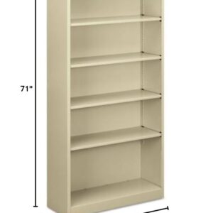 HON - Metal Bookcase, 5 Shelves, 34-1/2w x 12-5/8d x 71h, Putty - Sold As 1 Each - 34-1/2w x 12-5/8d. Shelves adjust in 1/2" increments.