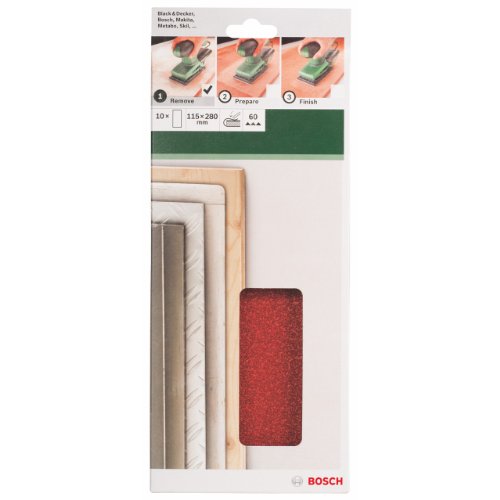 Bosch Home and Garden 2609256B33 10-Piece Sanding Sheet Set for Orbital Sanders 115 x 28060