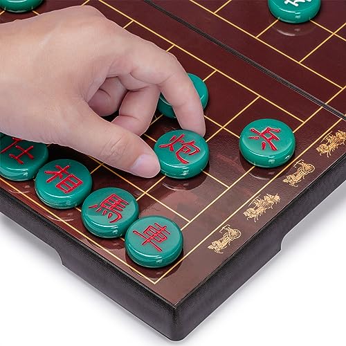 Yellow Mountain Imports Chinese Chess (Xiangqi) Magnetic Travel Board Game Set (12.8-Inch) with Jade-Colored Playing Pieces