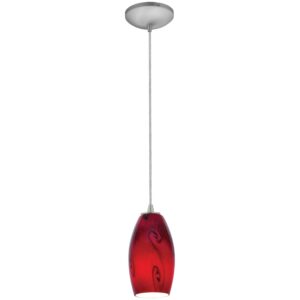 merlot glass pendant - cord - brushed steel finish - red sky glass shade