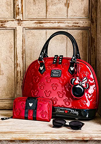 Disney Mickey and Minnie Embossed Wallet,Red and Black patent,One Size