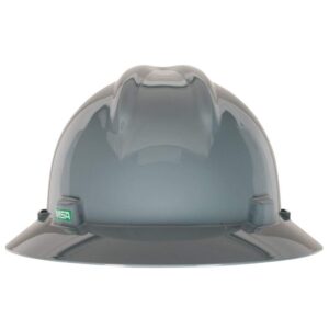 MSA 475367 V-Gard Full-Brim Hard Hat With Fas-Trac III Ratchet Suspension | Polyethylene Shell, Superior Impact Protection, Self Adjusting Crown Straps - Standard Size in Navy Gray