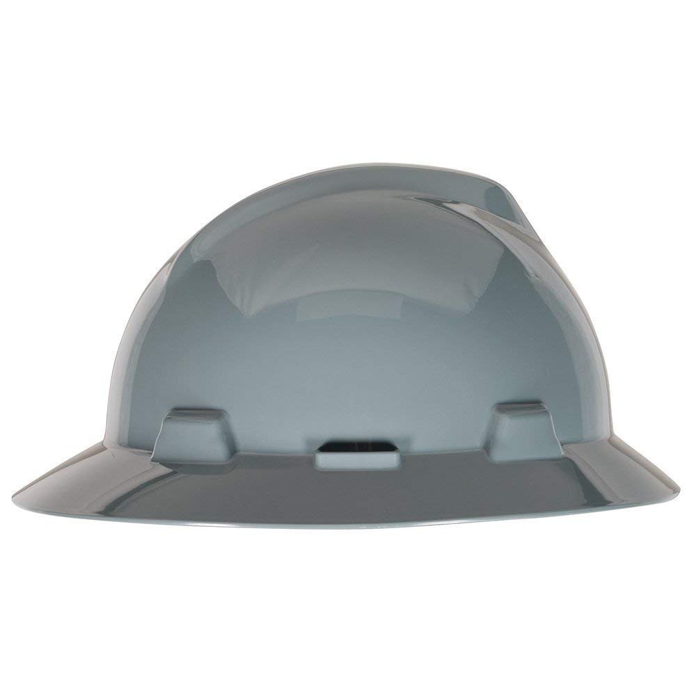 MSA 475367 V-Gard Full-Brim Hard Hat With Fas-Trac III Ratchet Suspension | Polyethylene Shell, Superior Impact Protection, Self Adjusting Crown Straps - Standard Size in Navy Gray