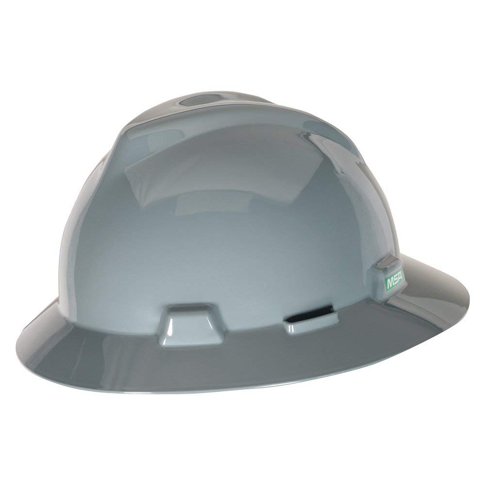 MSA 475367 V-Gard Full-Brim Hard Hat With Fas-Trac III Ratchet Suspension | Polyethylene Shell, Superior Impact Protection, Self Adjusting Crown Straps - Standard Size in Navy Gray