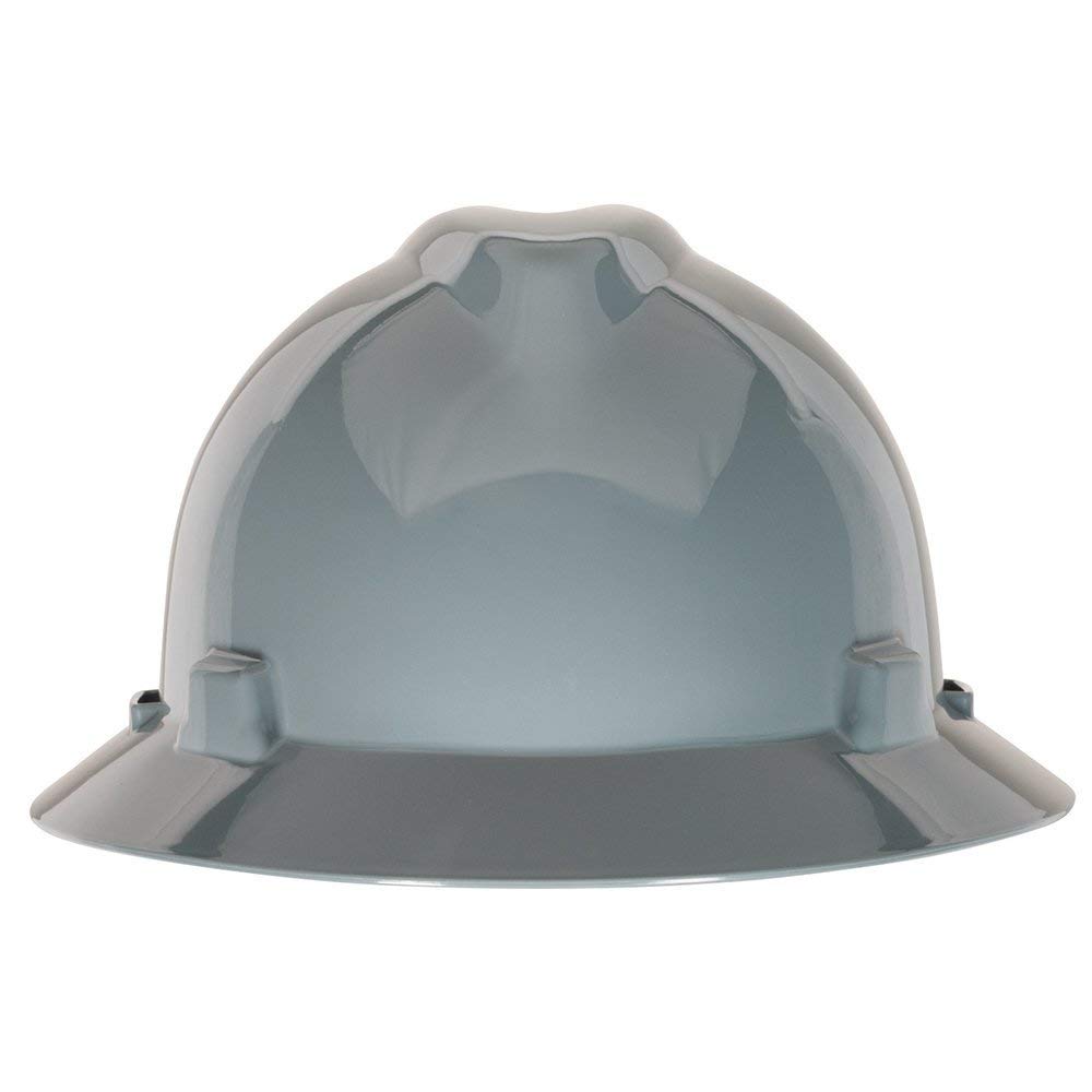 MSA 475367 V-Gard Full-Brim Hard Hat With Fas-Trac III Ratchet Suspension | Polyethylene Shell, Superior Impact Protection, Self Adjusting Crown Straps - Standard Size in Navy Gray